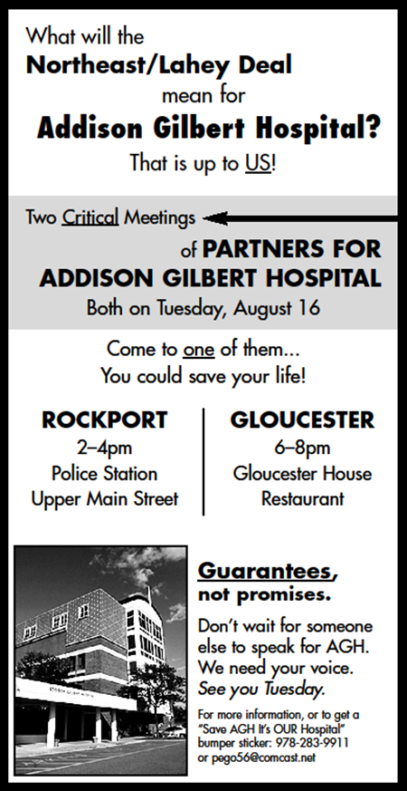 Important Addison Gilbert Hospital Meetings Tuesday August 16th – Good ...