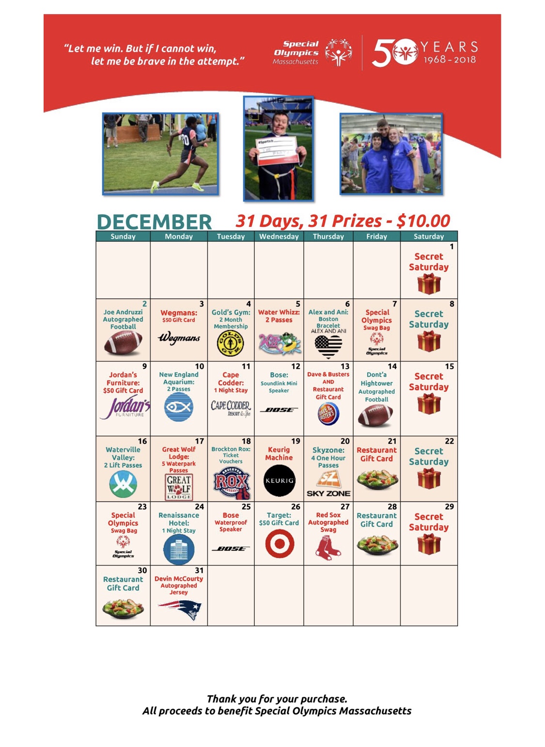 Massachusetts Special Olympics Calendar raffle tickets – Good Morning ...