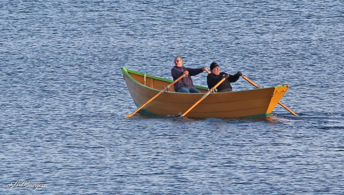 2 Dorymen enjoying a 39 degree Sunday afternoon in Gloucester Harbor ...