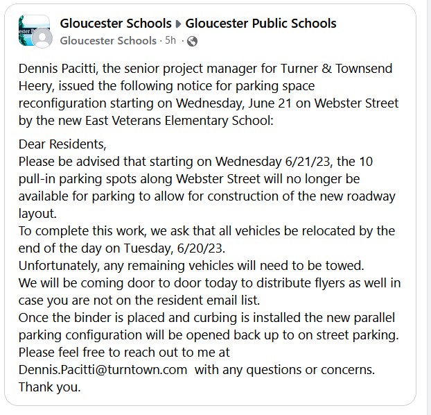 Important Parking Update for Webster Street – Good Morning Gloucester