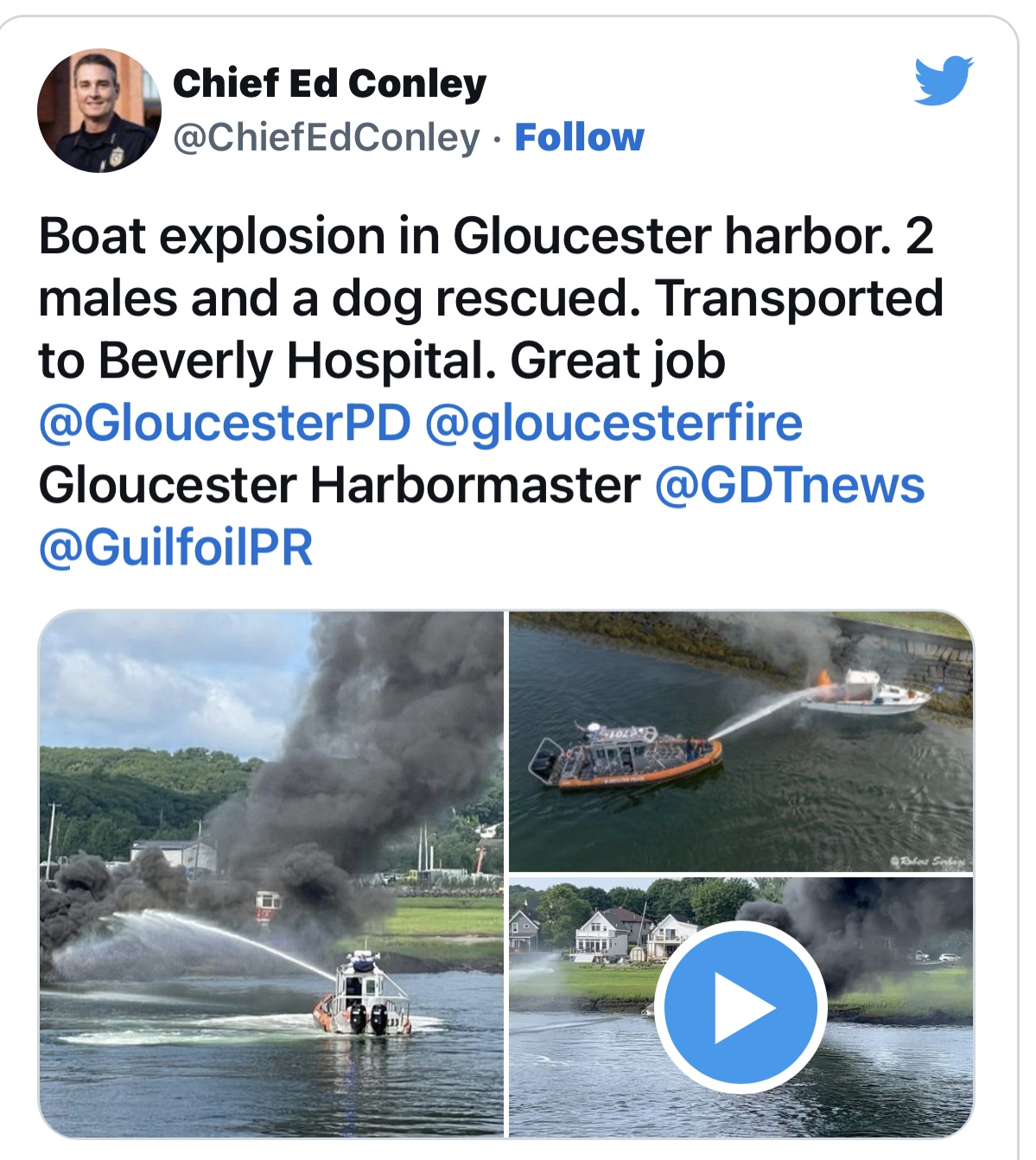 Boat Explosion In Gloucester Harbor Drone Footage From Robert Serbagi ...