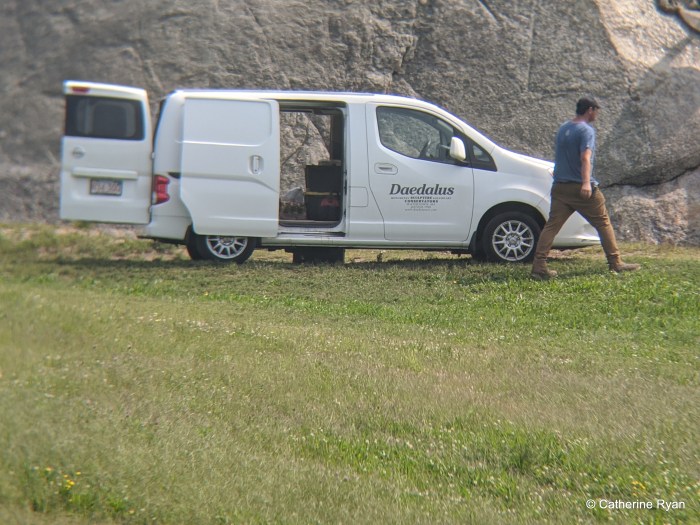 Daedalus crew working on Tablet Rock plaque Stage Fort Park # ...