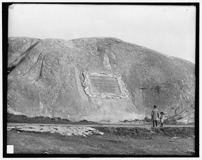 Daedalus crew working on Tablet Rock plaque Stage Fort Park # ...