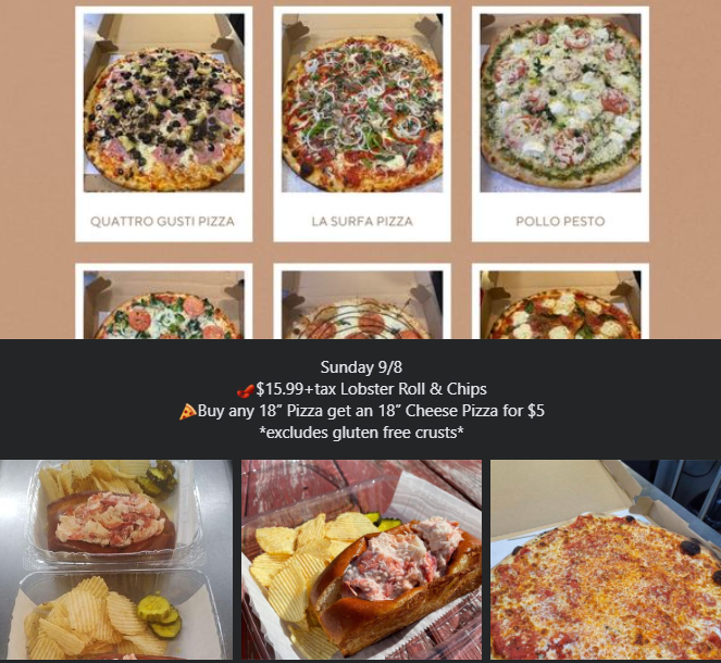 Surfside Subs and Pizza Sunday 9/8 $15.99+tax Lobster Roll & ChipsBuy ...