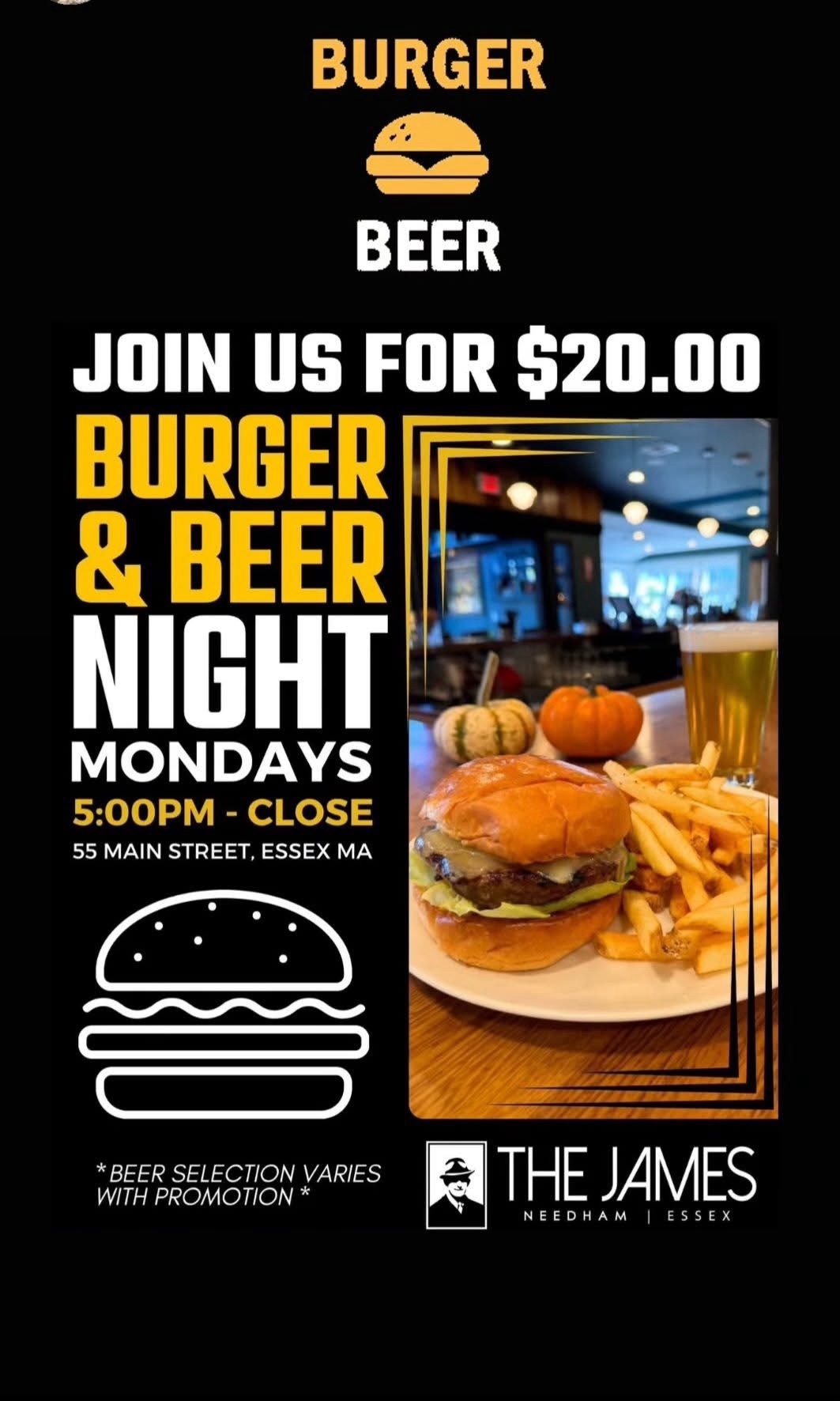 Burger and Beer Monday Nights At The James – Good Morning Gloucester
