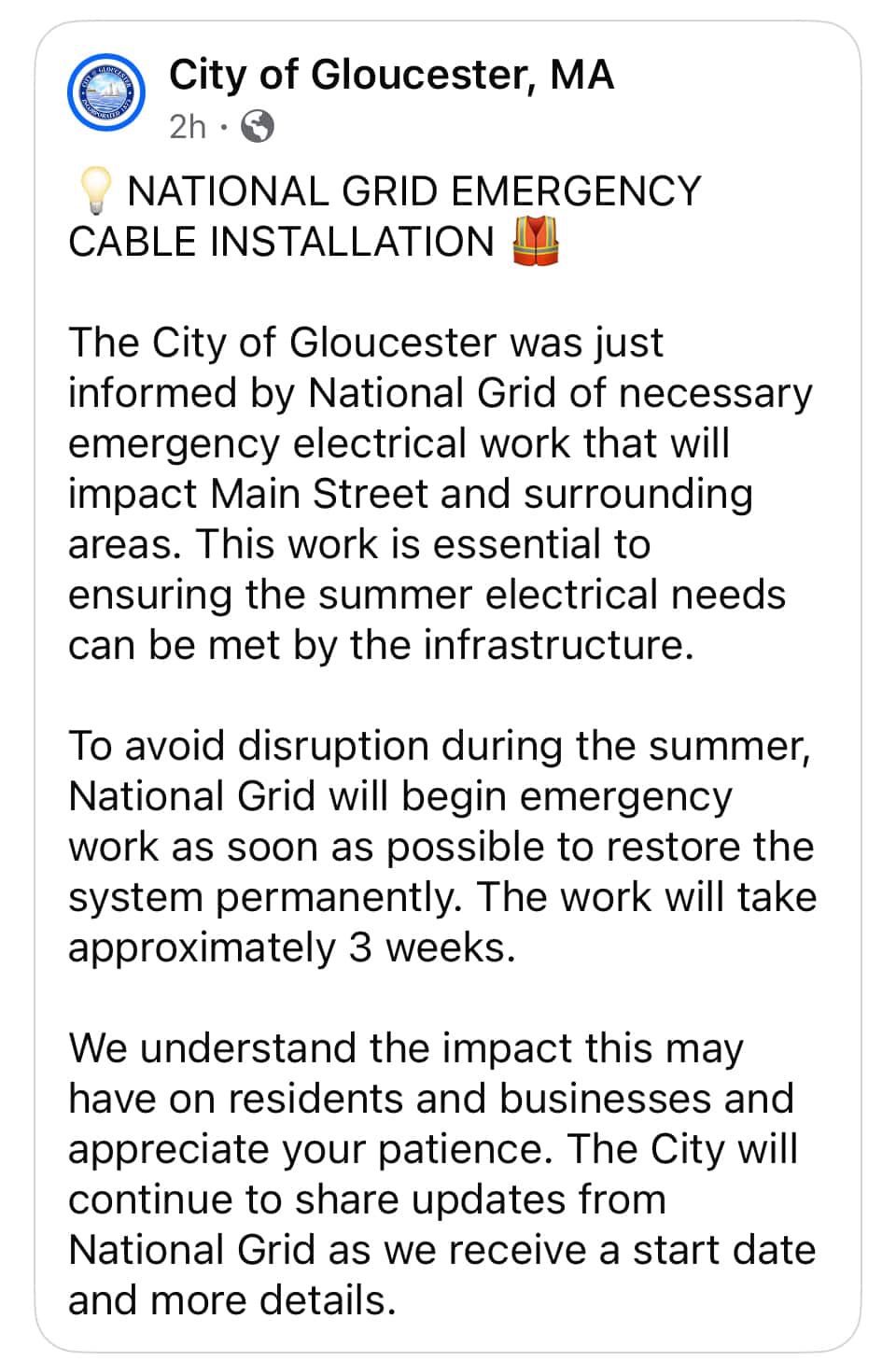 We’ve had our shop on Main Street for a while now and the National Grid ...