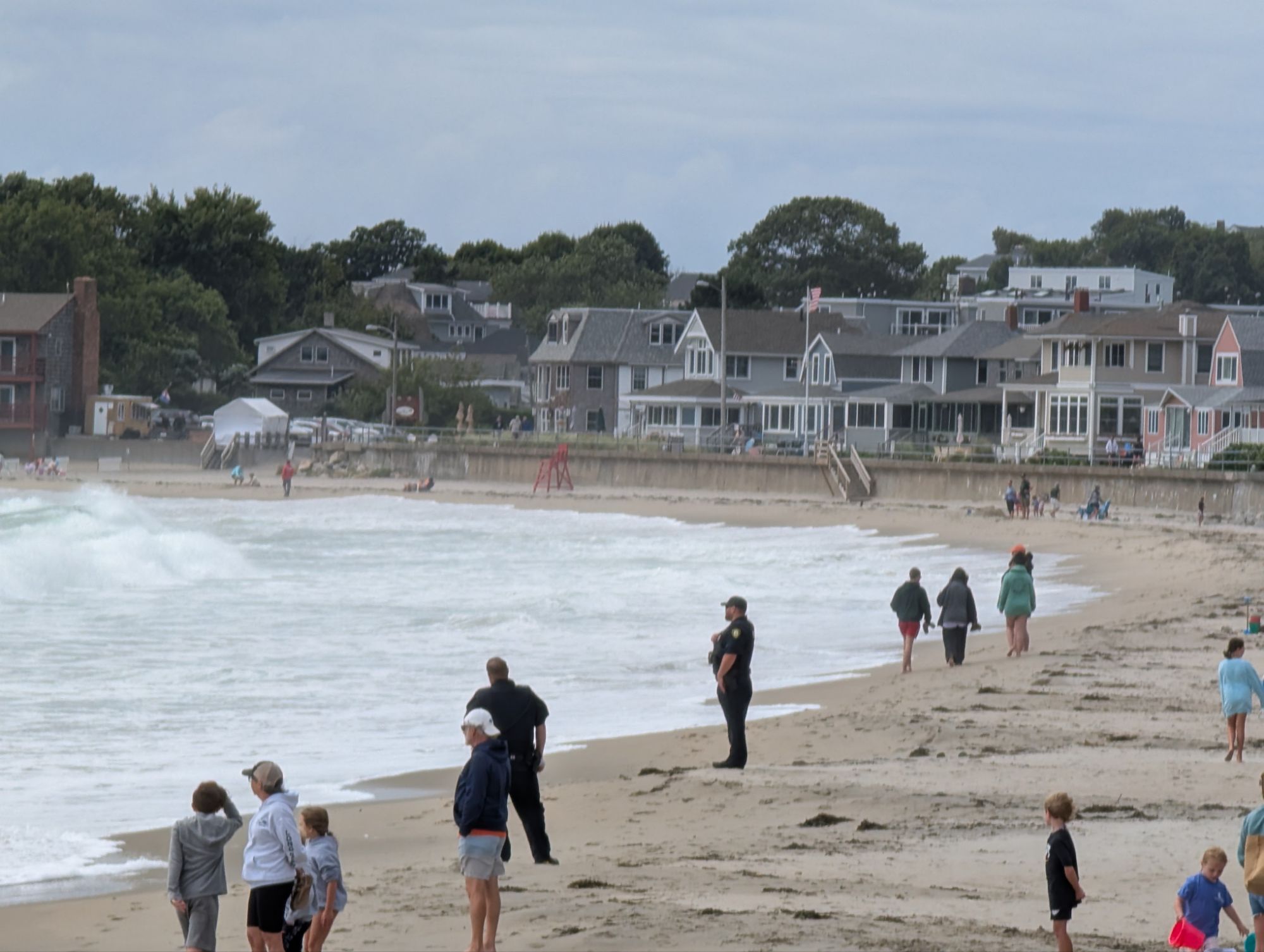 Police boats and patrols investigate lifeguards’ and beach goers’ shark sighting off Long Beach ...