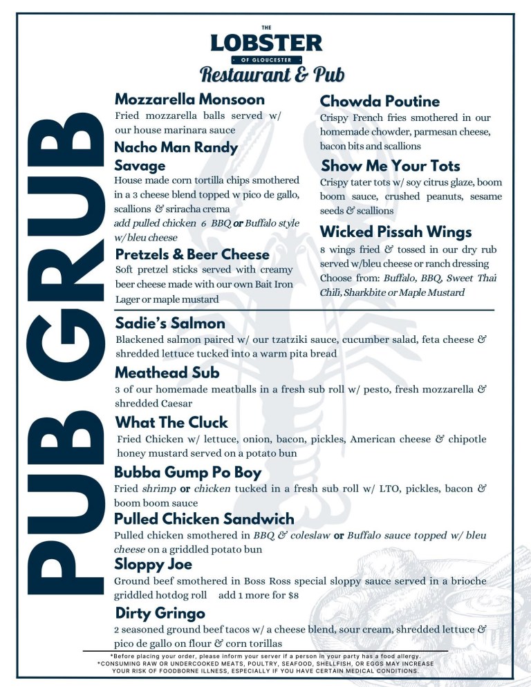 New Pub Grub Menu Now Available At The Lobster – Good Morning Gloucester