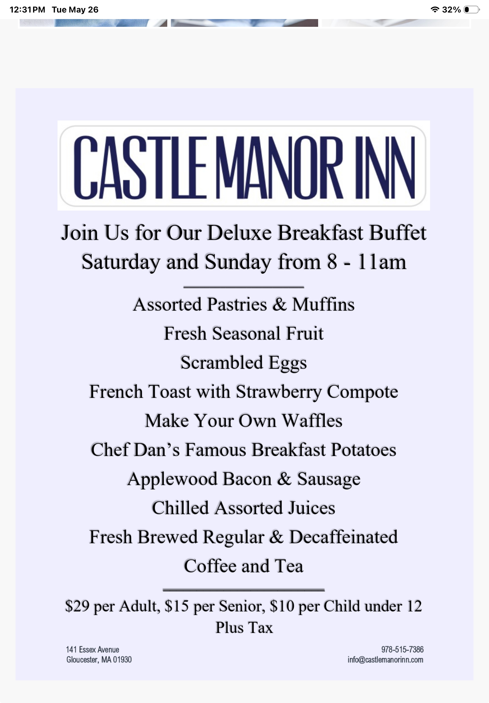 Weekend Breakfast Buffet at Castle Manor Inn – Good Morning Gloucester