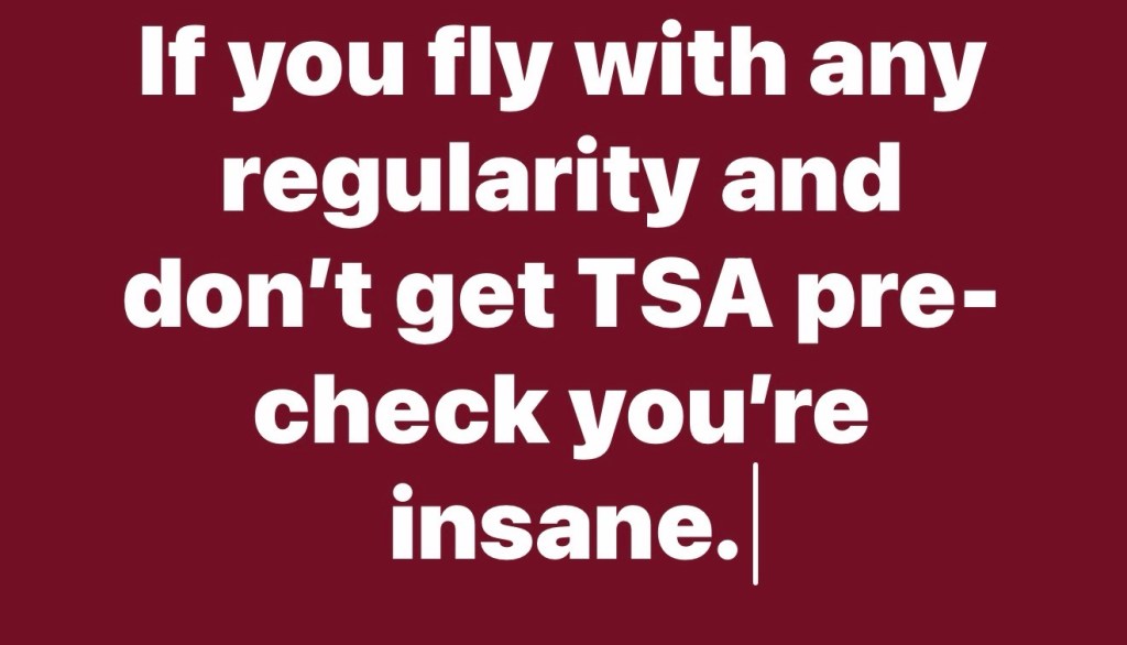 If you fly with any regularity and don’t get TSA pre-check you’re ...